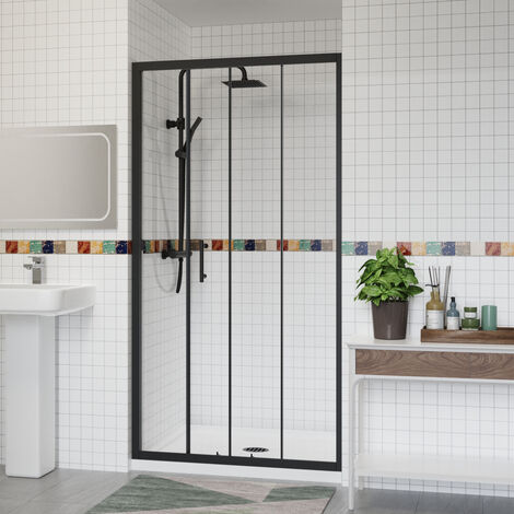 Aquariss Sliding Single Shower Enclosure Door Black 1300mm