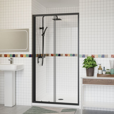 Aquariss Sliding Single Shower Enclosure Door Black 1100mm