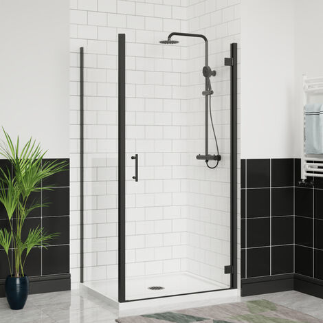 Aquariss Hinged Shower Door+Side Panel Matte Black 900x760