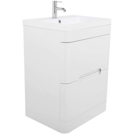 600mm Gloss White Free Standing Vanity Unit with Basin 2 Drawers