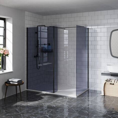 Aquariss Grey Glass 700+700 Wetroom Screen+300 Return Panel Black