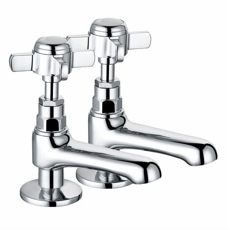 Aquariss Pair of Bathroom Sink Basin Taps Twin Cross Head Handles Brass ...
