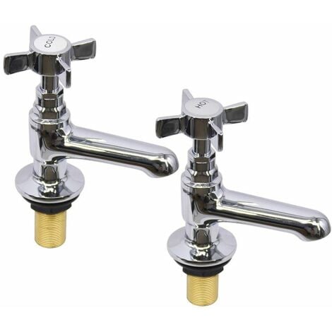 Aquariss Pair of Bathroom Sink Basin Taps Twin Cross Head Handles Brass ...