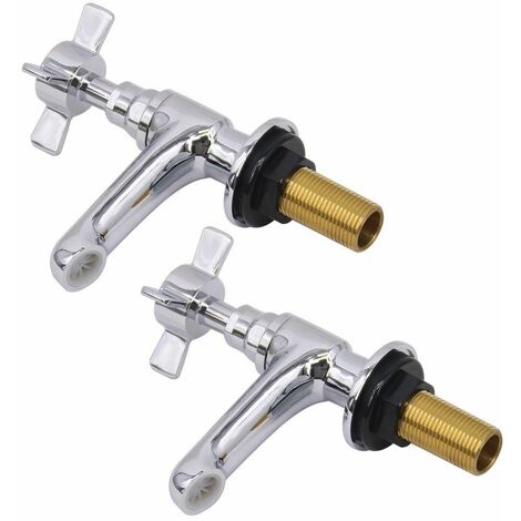 Aquariss Pair of Bathroom Sink Basin Taps Twin Cross Head Handles Brass ...