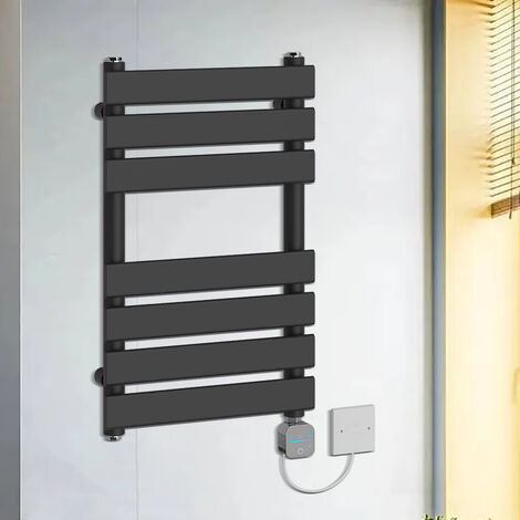 Flat Electric Towel Rail Thermostatic Bluetooth Black 650x400mm