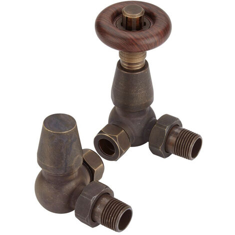 WarmeHaus Traditional 15mm TRV Angled Radiator Valves Ant Brass