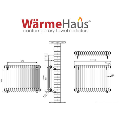 Warmehaus Traditional Triple Column Black Radiator 600x830mm