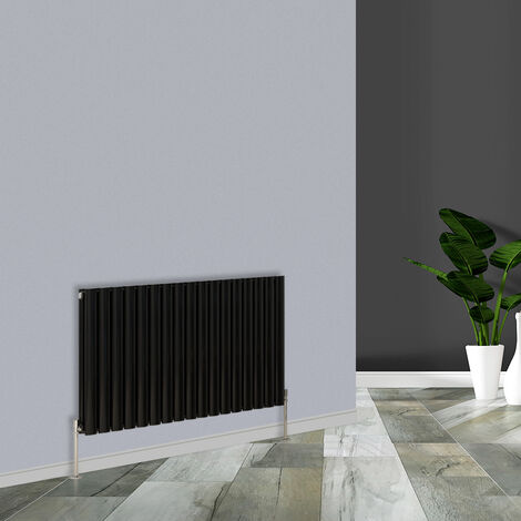 Modern Black Horizontal Double Oval Panel Radiator 600x1003mm