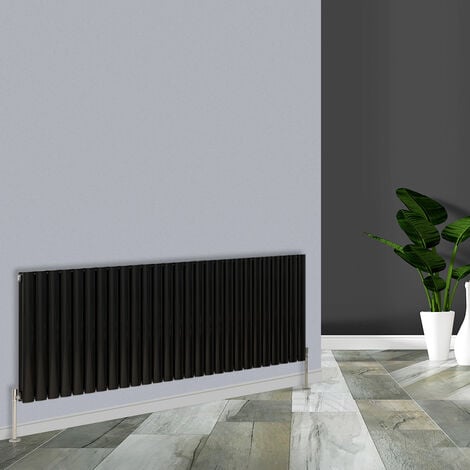 Modern Black Horizontal Double Oval Panel Radiator 600x1593mm