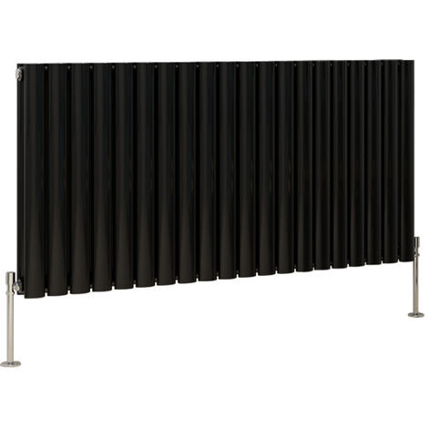 Warmehaus Modern Black Horizontal Double Oval Panel Radiator 600x1180mm