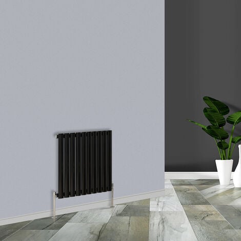 Modern Black Horizontal Single Oval Panel Radiator 600x590mm