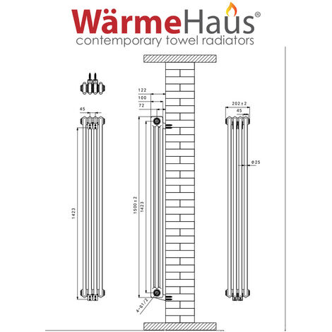 Warmehaus Traditional Triple Black Tall Radiator 1500x200mm