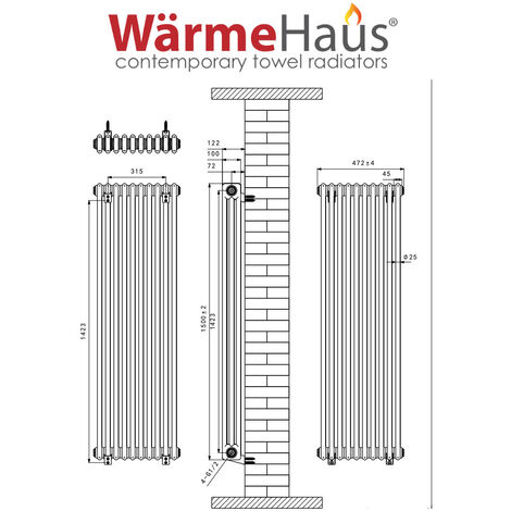 Warmehaus Traditional Triple Black Tall Radiator 1500x470mm