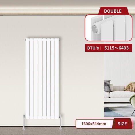 Warmehaus Flat Panel Radiator White Vertical 1600 x 544mm Double