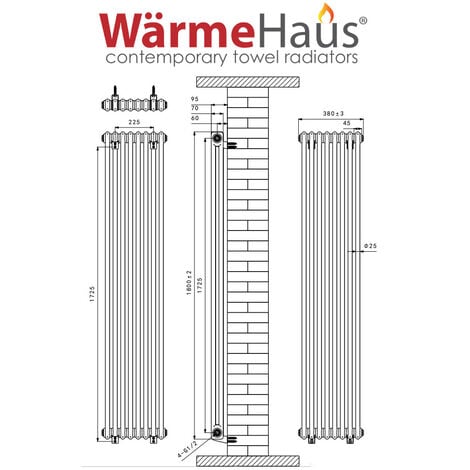 Warmehaus Traditional Double Black Tall Radiator 1800x380mm