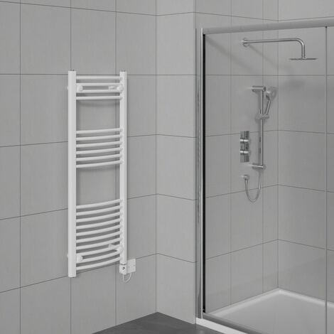Curved Electric Heated Towel Rail Thermostatic White 1200x500mm