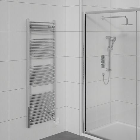 Prefilled Electric Curved Heated Towel Radiator Chrome 1500x600mm