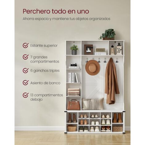 VASAGLE Perchero con Banco Zapatero, Perchero, Estantes Regulables, 20 ...