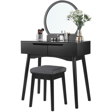 Tocador Moderno con 2 cajones Gruesos, con rieles, Espejo Redondo y ...