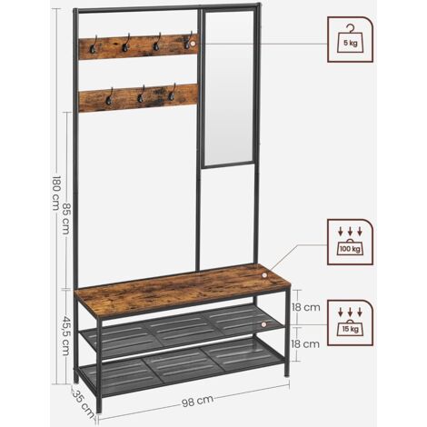 VASAGLE Appendiabiti con Scarpiera, Mobile Ingresso con Ganci, Specchio ...