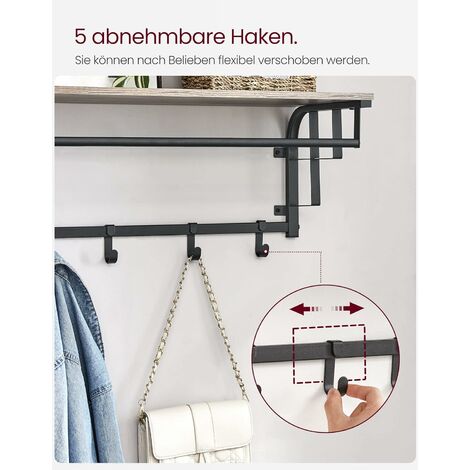 VASAGLE Attaccapanni da Parete Vintage con 5 Ganci, Mensola da Muro con ...