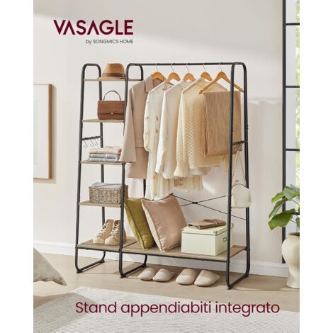 VASAGLE Stand Appendiabiti, Appendiabiti da Terra con Scarpiera, 5 ...