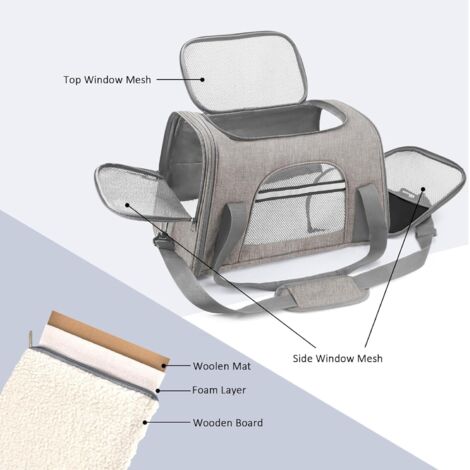 Sac de transport Pour Animal Chien Chat Tissu Oxford 43x25x28cm Gris