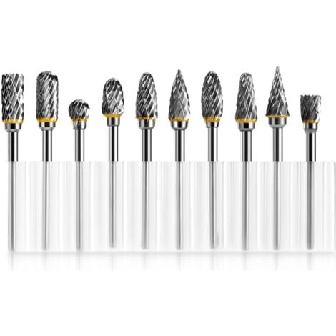 10 pièces Jeu de fraises rotatives en acier au carbure de tungstène, outils rotatifs à double ...