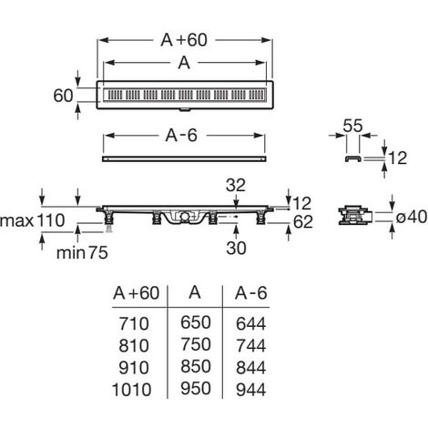 Juego de desagüe y placa embellecedora BASIC IN-DRAIN - ROCA Longitud: 650 mm