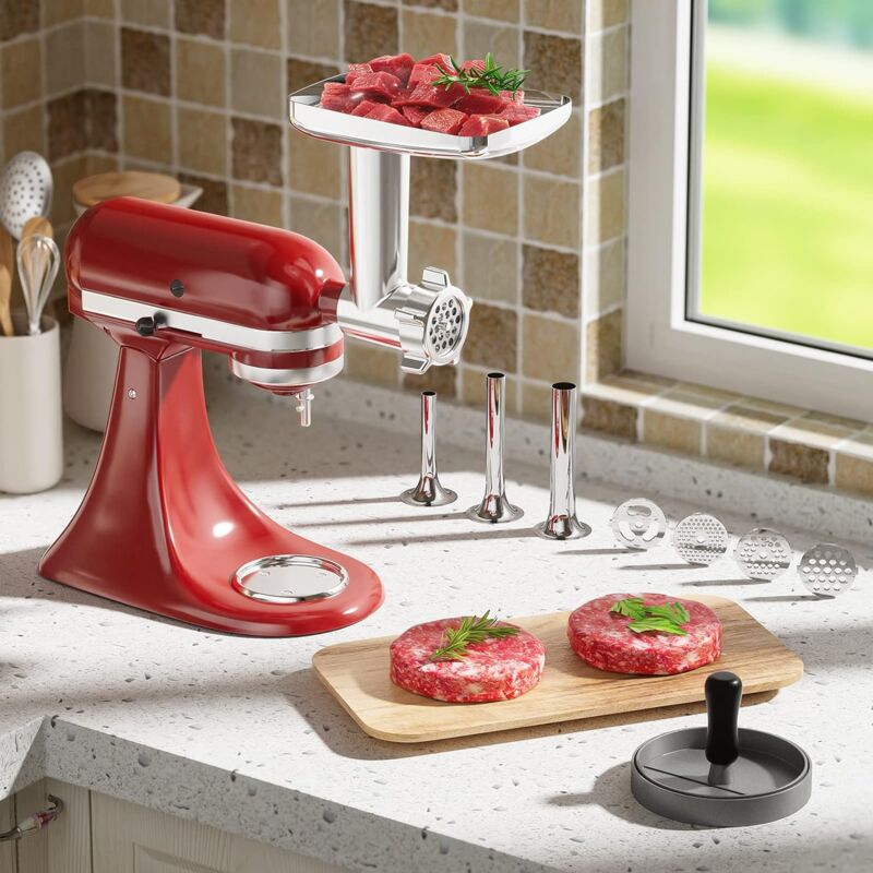 Metal Meat Grinder Attachment for KitchenAid Stand Mixer Meat Mincer Sausage Stuffer Includes 3 Sausage Stuffer Attachments Kitchen Aid Meat Grinder