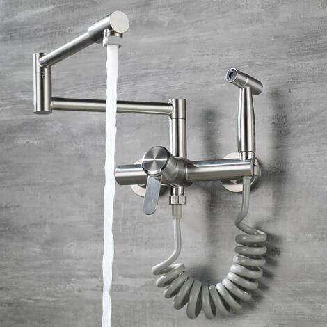 SJQKA Kitchen Faucet Wall Mount Food Grade 304 Stainless Steel Wire ...