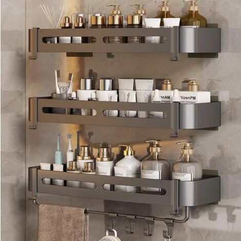 Aluminum Bathroom Storage Rack No Punching Bathroom Wall Mounted ...