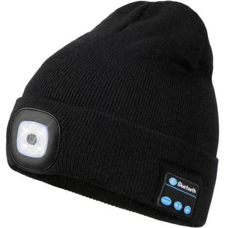 Bluetooth Beanie Hat with Light Unisex USB Rechargeable 4 LED Flashlight with Wireless Headphones Unique Christmas Birthday Gifts for Men Him