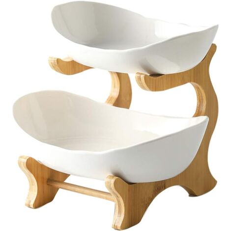 Double Layer Ceramic Porcelain Fruit Bowl, Tiered Vegetable Serving ...