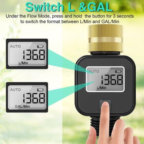 Brass Threaded Water Flow Meter, Measures Gallons/Liters and Flow Rate ...