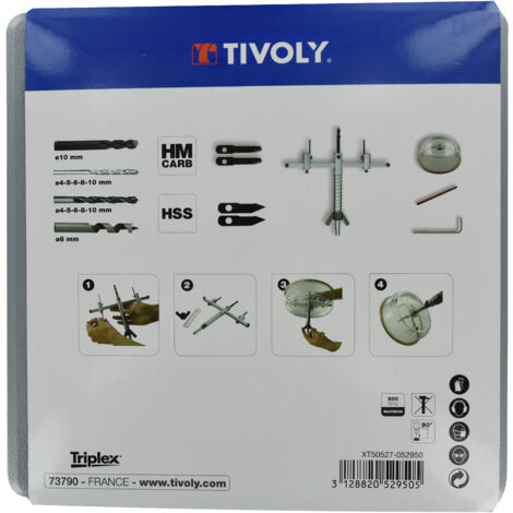 Tivoly • Box mit 20 ausziehbaren Lochsägen und Zubehör für Holz und Gips