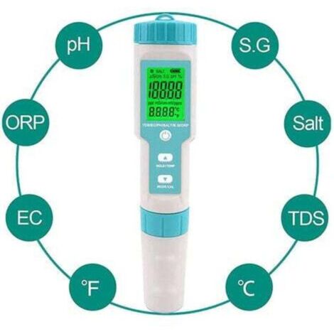 Medidor de salinidad para piscinas, medidor digital de pH y salinidad para agua salada 5 en 1 ...