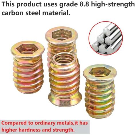 20 tuercas hexagonales roscadas, insertos roscados para madera, tuercas roscadas M4 x 10 mm ...