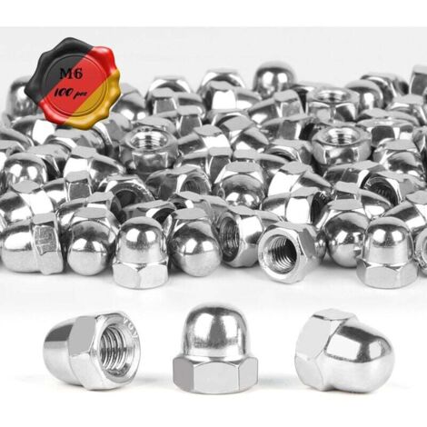 M6 Sechskant-Hutmuttern, 100 Stück DIN 1587 Sechskant-Hutmuttern aus Edelstahl A2 V2A, gewölbte ...