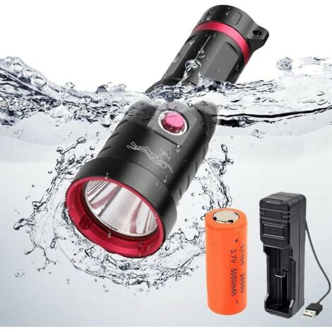 Linterna de buceo, luz subacuática recargable de 5000 lúmenes, linterna ...