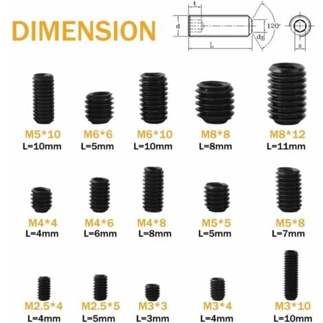 Crediri M2.5 M3 M4 M5 M6 M8 Tornillos de cabeza hueca hexagonal, kit surtido de tornillos de ...