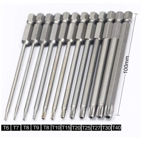 Juego de 11 puntas de destornillador Torx largas YMYNY - Puntas magnéticas - Vástago hexagonal ...