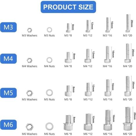 Kit de tornillos y tuercas combinados Ulisem de 520 piezas M3/M4/M5/M6, tornillos de cabeza ...