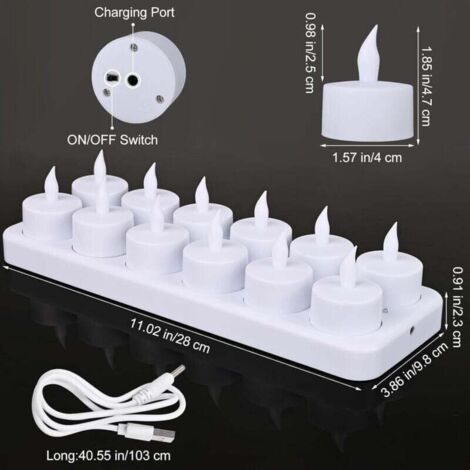 Vela LED recargable con base de carga, paquete de 12 velas LED ...