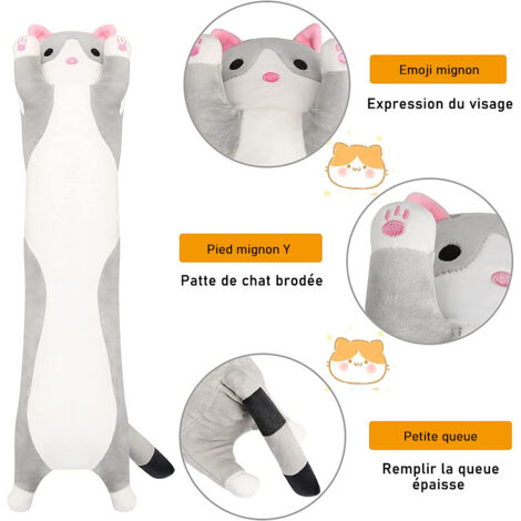 Chat en Peluche Long Corps Oreiller câlin Dessin animé Peluches Chat ...