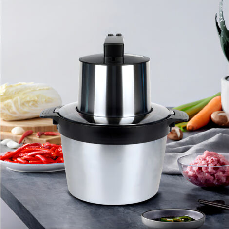 Electric Stainless Steel Chopper 1500W 6L Removable Meat Grinder Against Overheating with Bowl 4 Blades and Plastic Pad for Meat Vegetables and Fruits