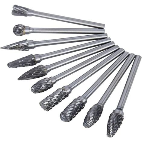 10pcs Tungsten Carbide Rotary Burr Set with Grinding Head for Dremel ...