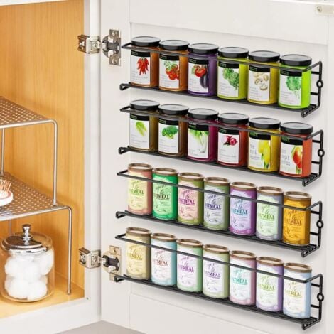 Spice rack Set of 4 wall mounted spice shelves in black metal without drilling with adhesive or screwing black