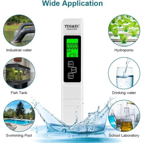 TDS&EC Water Quality Tester, 3 in 1 LCD Display TDS EC Meter Digital ...