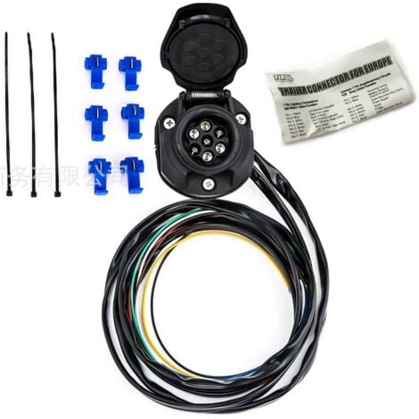 7 pin female trailer socket with 1.5m cable, 7 wire pre-wired harness
